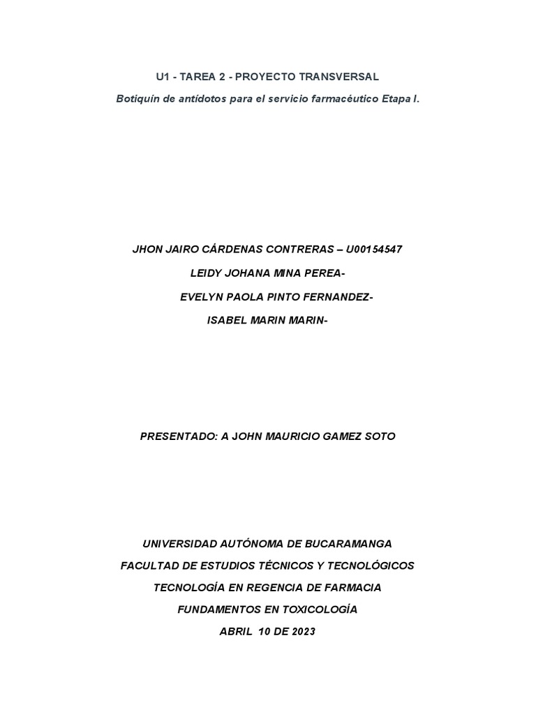 U1 - Tarea 2 - Proyecto Transversal | PDF