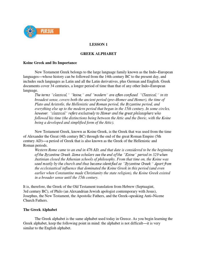 Pursue NT Greek 1 Greek Alphabet | PDF | Koine Greek | Greek Alphabet