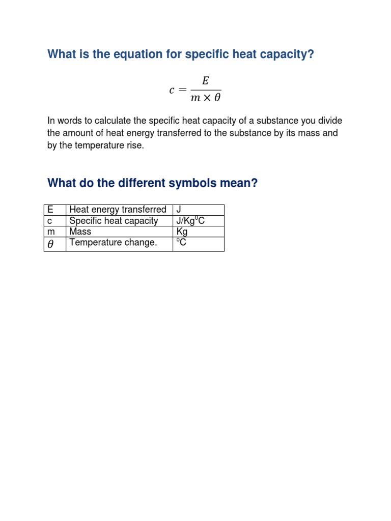 What Is The Equation For Specific Heat Capacity | PDF