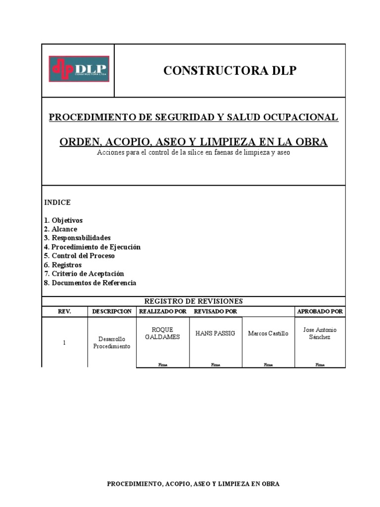 Constructora DLP: Orden, Acopio, Aseo Y Limpieza en La Obra | PDF | Incendios | Oxígeno