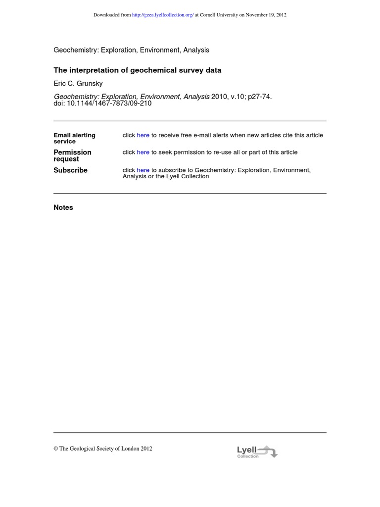 The Interpretation Of Geochemical Survey Data Pdf Geographic Information System Statistics
