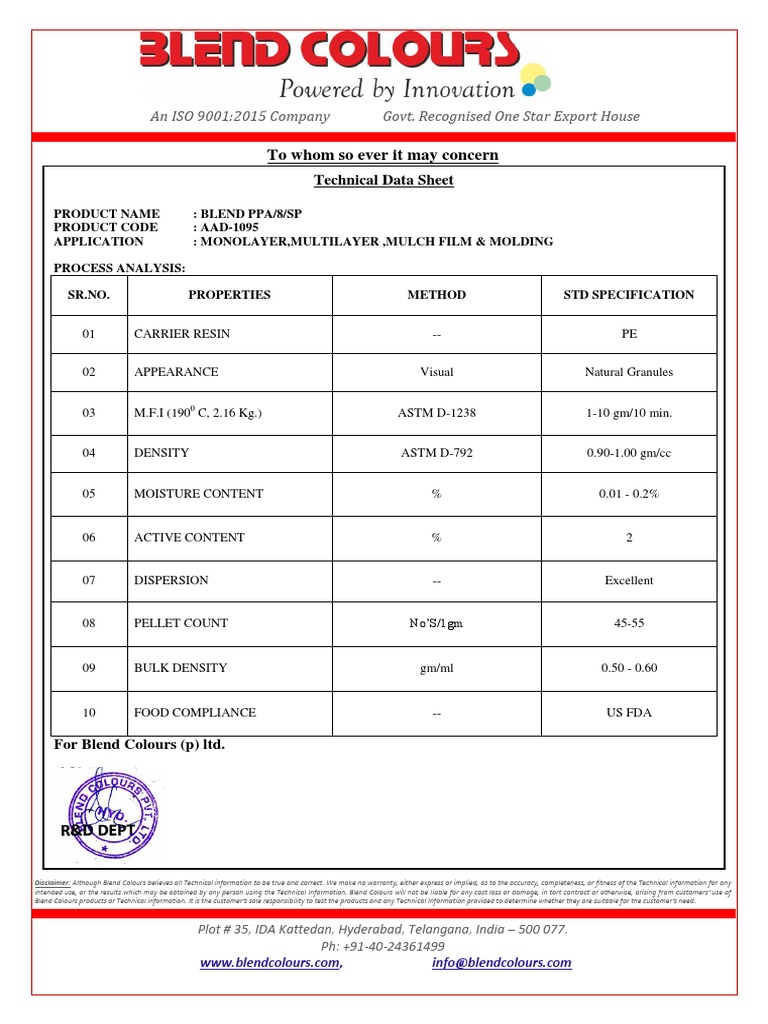 An ISO 9001:2015 Company Govt. Recognised One Star Export House | PDF