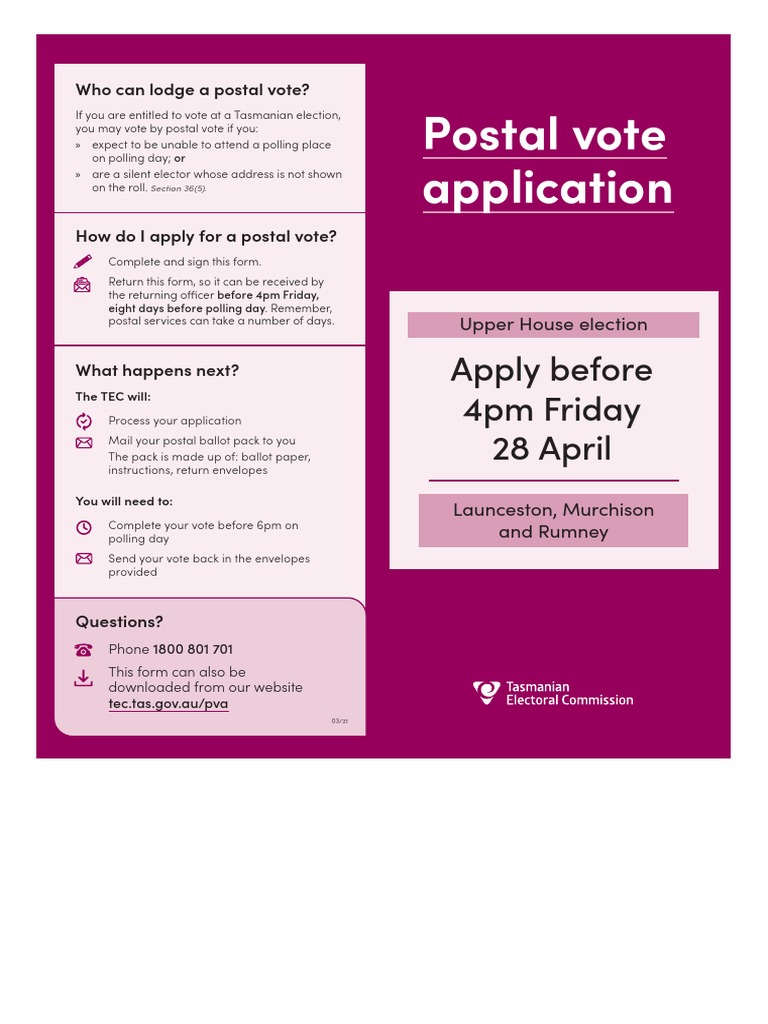 Postal Vote Application Form 2023 | PDF