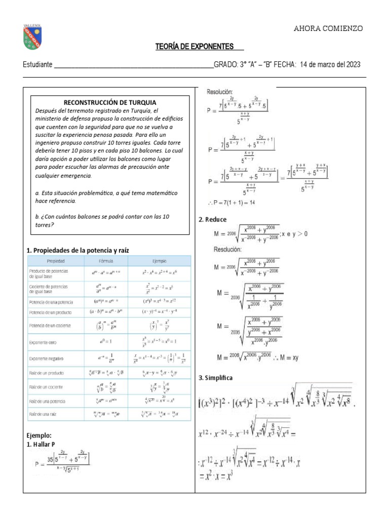 Teoriaa de Exponentes Ecuaciones Exponenciales y Formas Indeterminadas ...