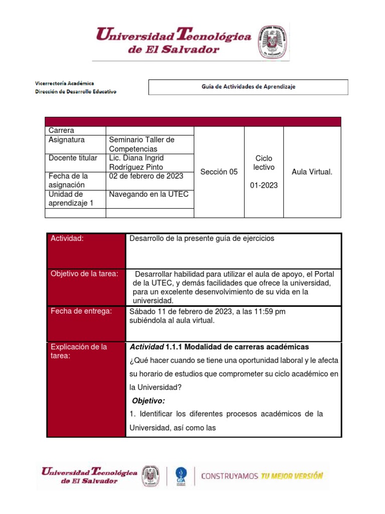 Guía 1 - Navegando en La Utec | PDF | Evaluación
