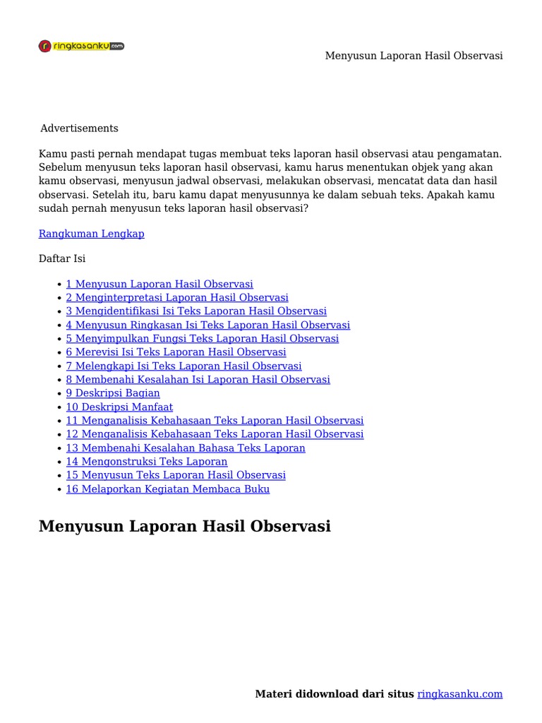 Menyusun Laporan Hasil Observasi | PDF