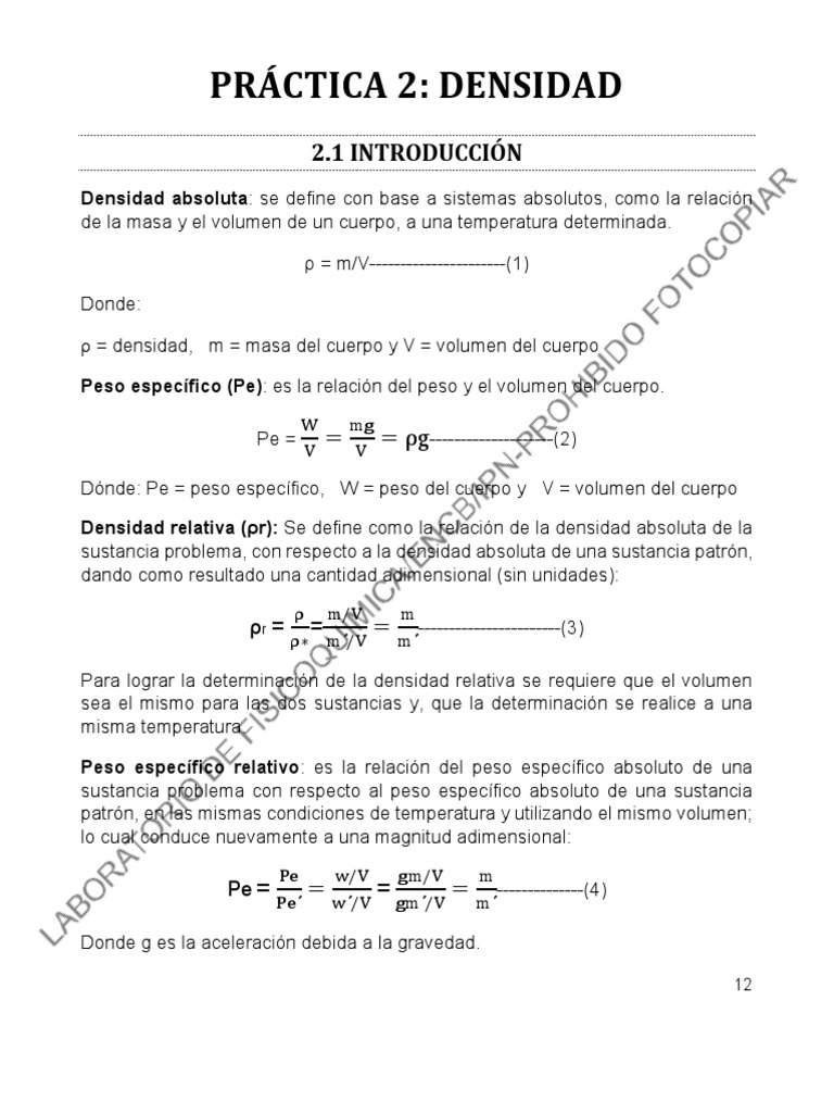 Práctica 2: Densidad: 2.1 Introducción | PDF | Densidad | Concentración