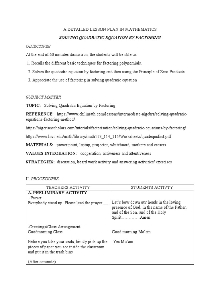 A Detailed Lesson Plan in Mathematics | PDF