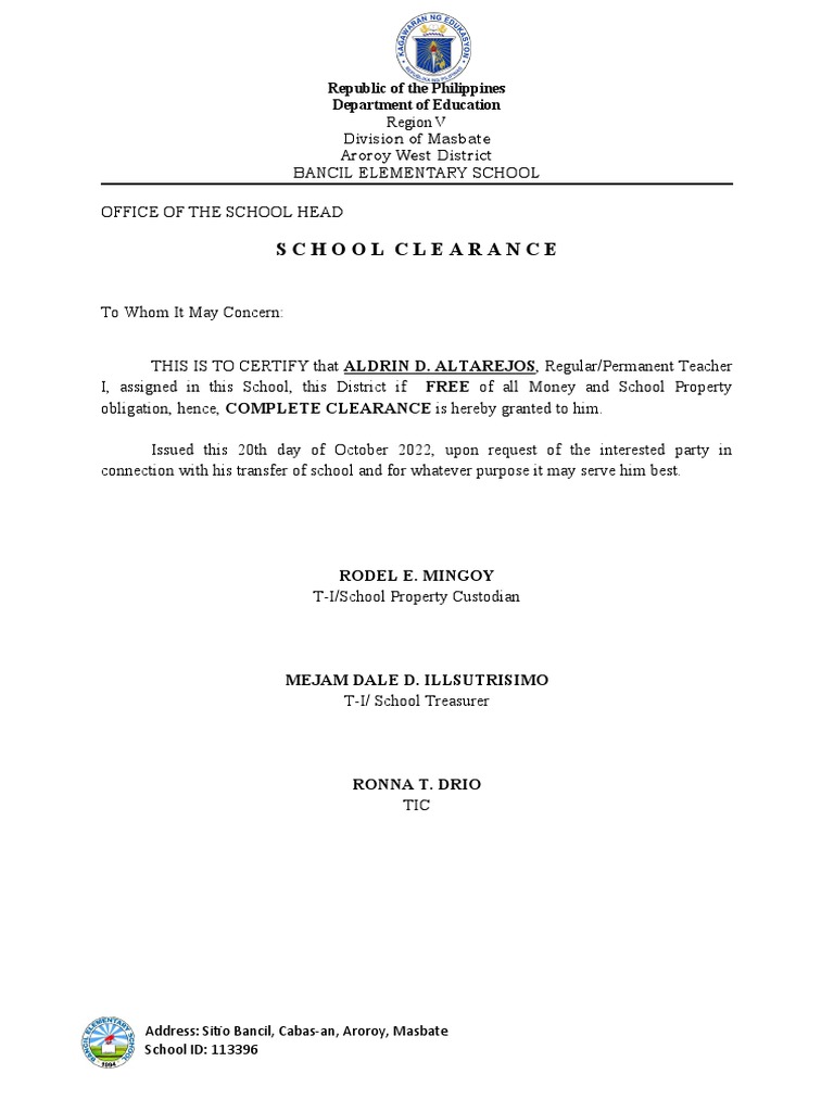 School Clearance | PDF