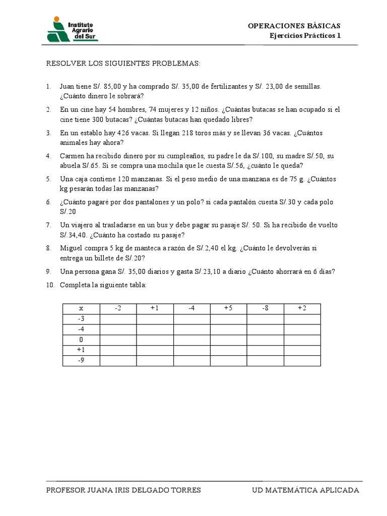 Operaciones Básicas Ejercicios Prácticos 1 | PDF