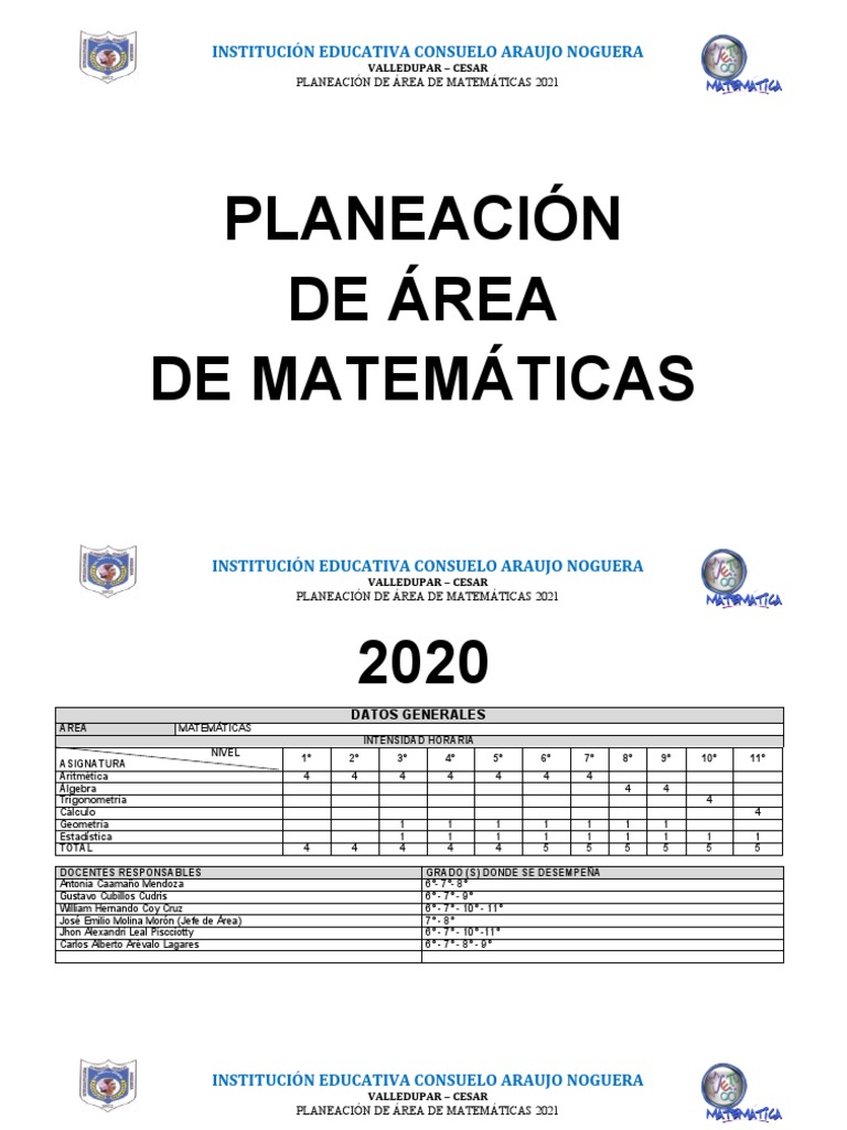 Plan de Área de Matemáticas 2021 | PDF | Evaluación | Aprendizaje