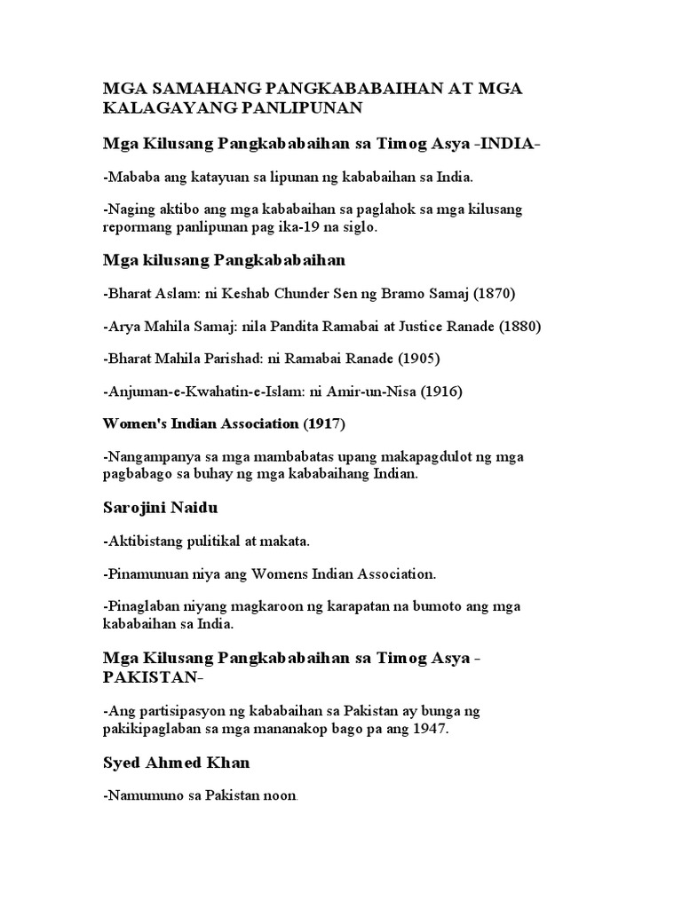 Mga Samahang Pangkababaihan at Mga Kalagayang Panlipunan | PDF