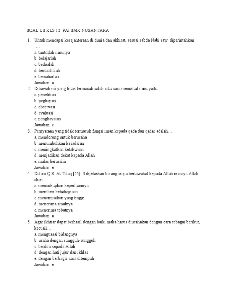 Soal Pai SMK KLS 12 Genap | PDF
