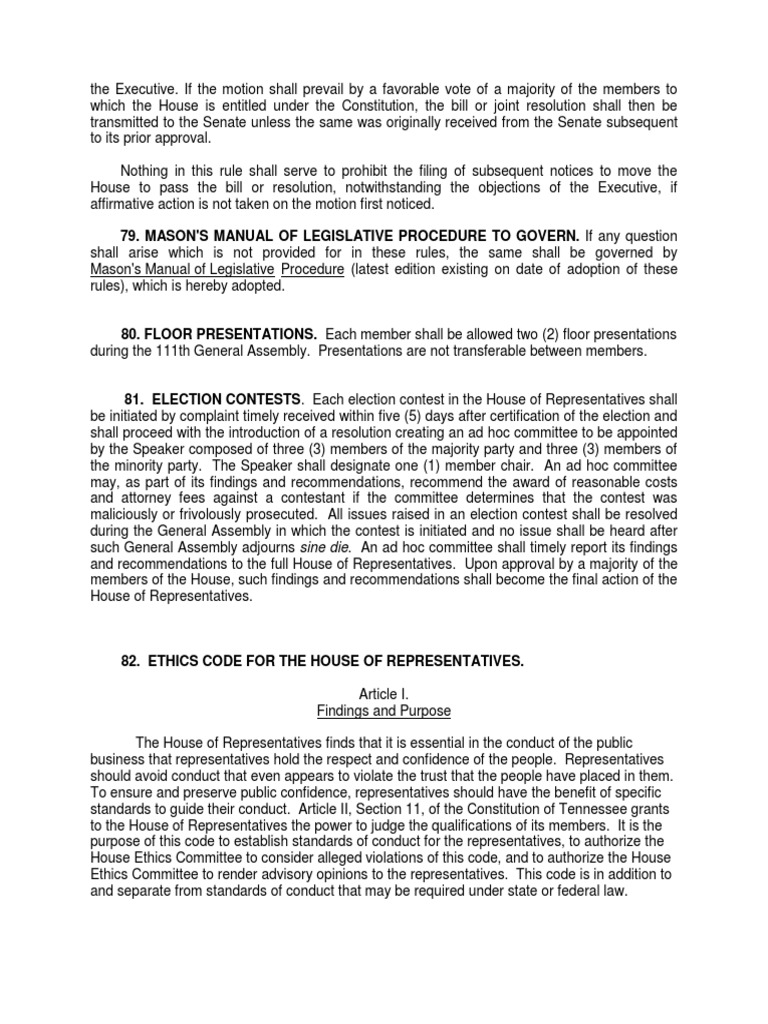 Rule 82 of Permanent Rules of The TN House | PDF | United States House ...
