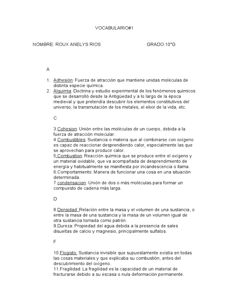 Vocabulario de Quimica | PDF | Reacciones químicas | Química