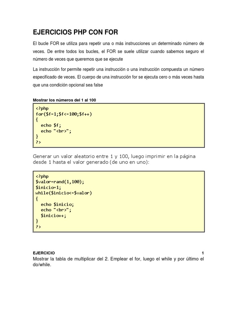 Ejercicios PHP: Bucles y Cálculos | PDF | Métodos y materiales de enseñanza | Informática