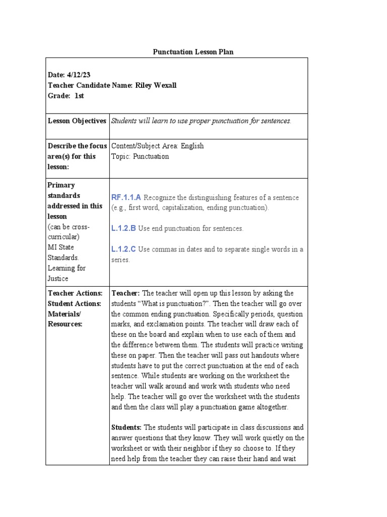 Pen Pal Lesson Plan 2 | PDF | Punctuation | Teachers