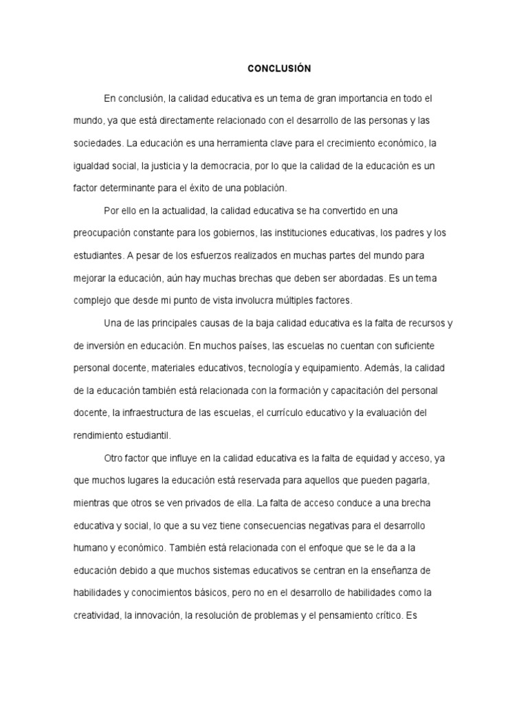 CONCLUSIÓN Calidad Educativa | PDF | Sociedad | Enseñando