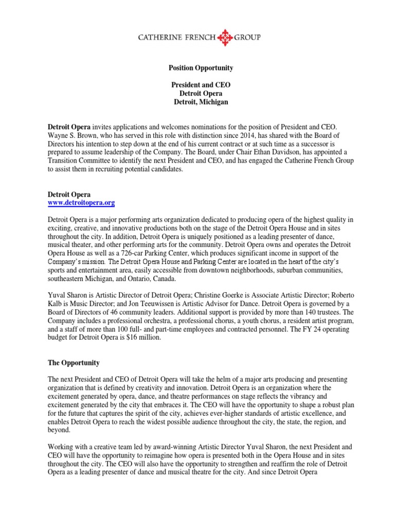 Detroit Opera CEO Position Announcement | PDF