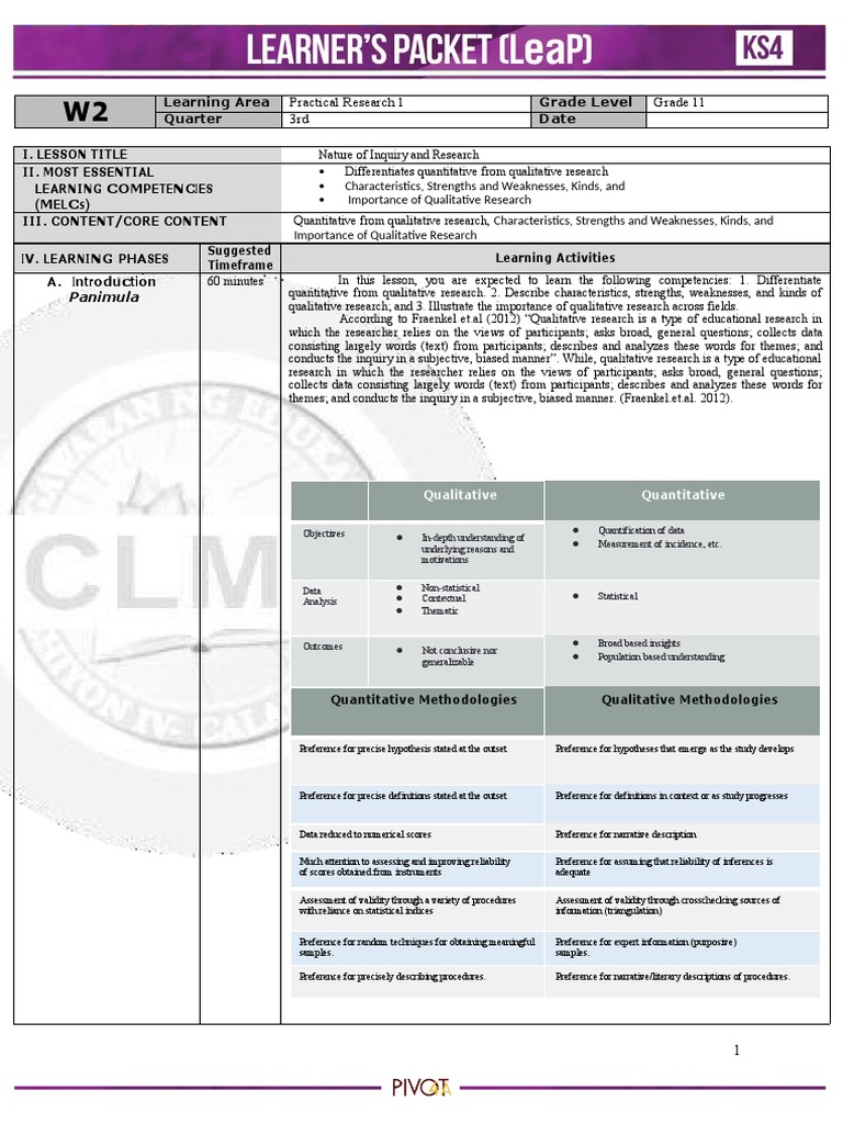 PR1 Week 2 | PDF | Qualitative Research | Quantitative Research