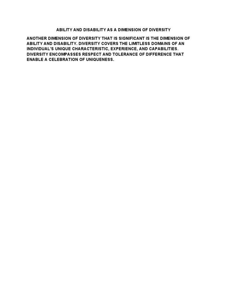 Ability and Disability As A Dimension of Diversity | PDF