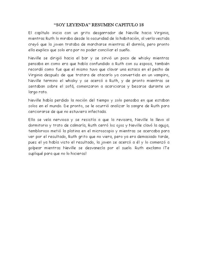 Soy Leyenda Resumen de Capitulos 18 y 19 | PDF