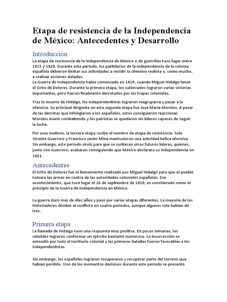 Etapa de Resistencia de La Independencia de México | PDF | Conflictos ...