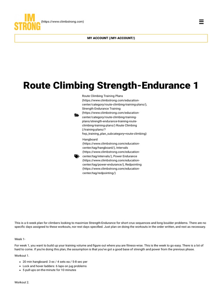 Route Climbing Strength-Endurance 1: My Account (/My-Account/) | PDF | Mountaineering | Physical ...