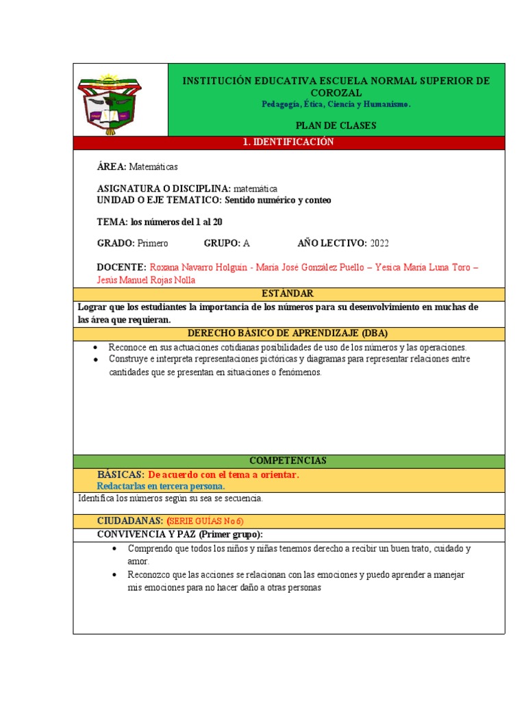 PLAN DE CLASES Matematicas | PDF | Aprendizaje