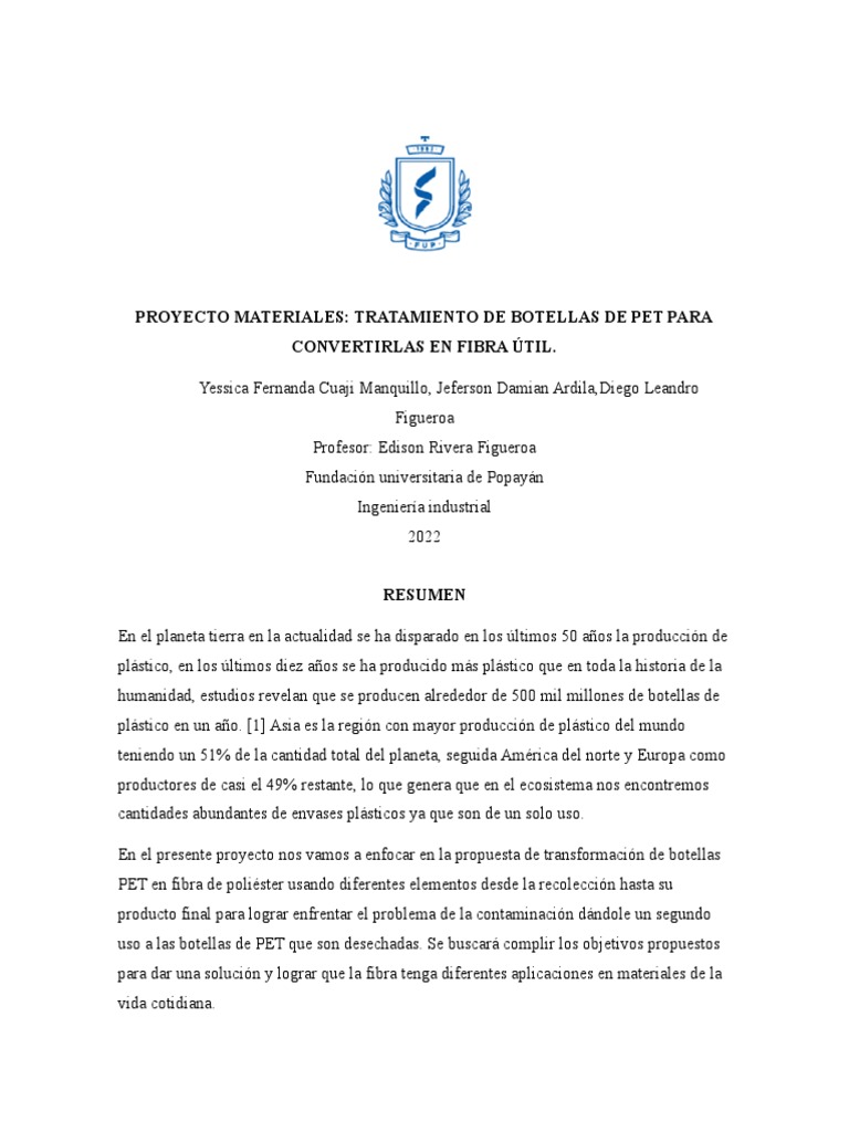 Proyecto Materiales | Descargar gratis PDF | Fibra sintética | El plastico