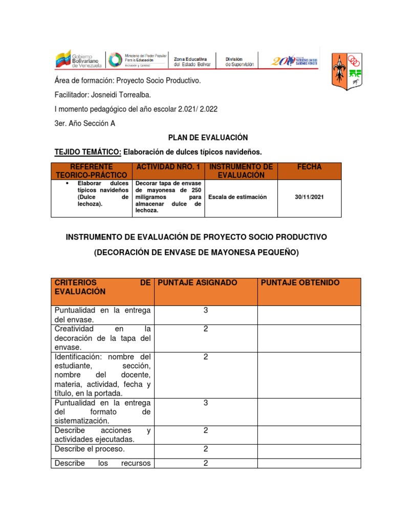 Proyecto SP 3er Año Act Eval | PDF