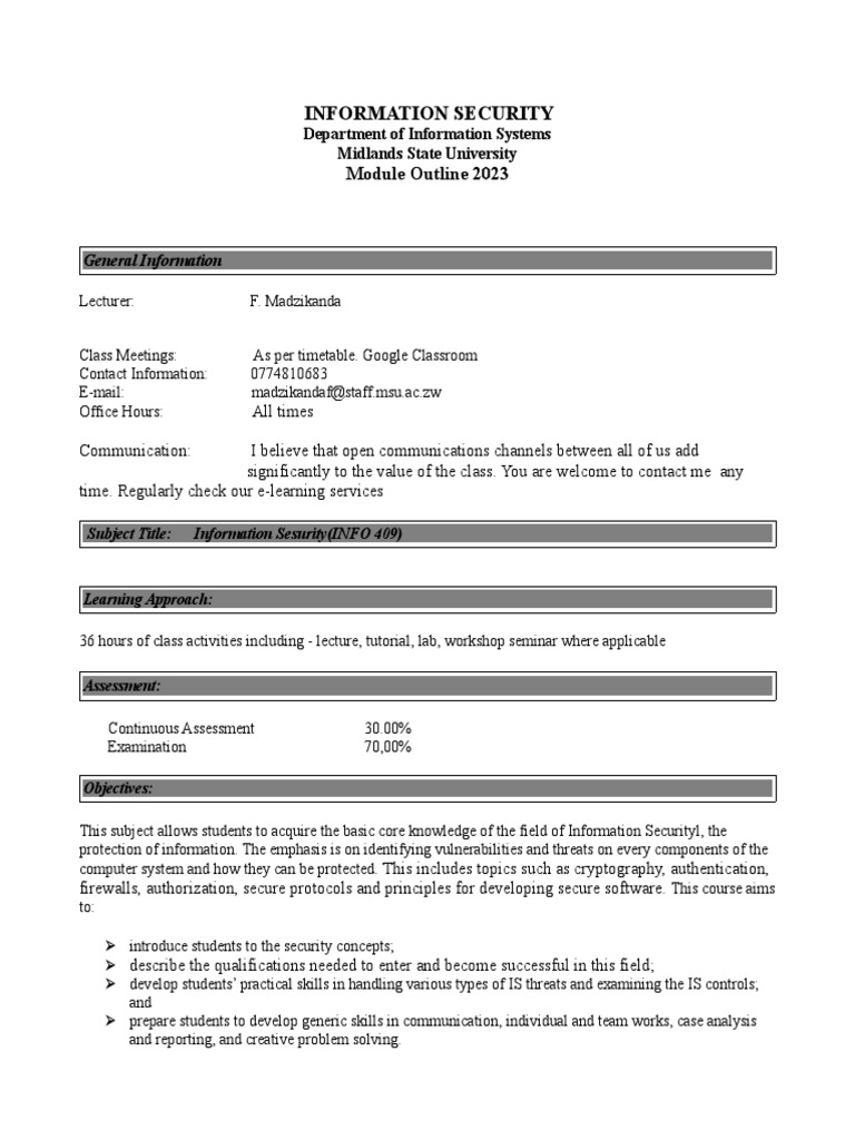Moduleoutline INFO409 | PDF