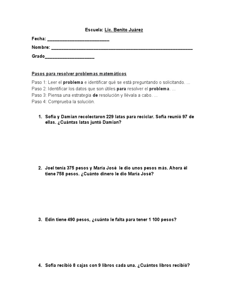 Resolucion de Problemas Tercer Grado | PDF
