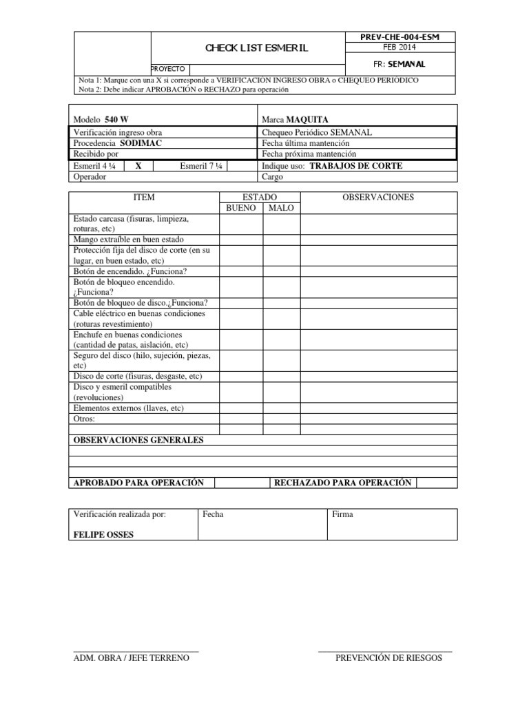 Chequeo Esmeril | PDF