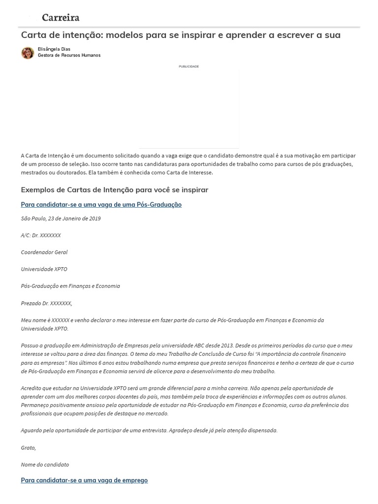 Carta de Intenção - Modelos para Se Inspirar e Dicas Importantes para ... Carta de Intenção - Modelos para Se Inspirar e Dicas Importantes para ...
