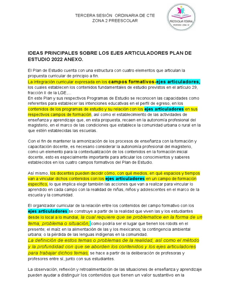 Ideas Principales Sobre Los Ejes Articuladores Plan de Estudio 2022 Anexo | PDF | Enseñando ...