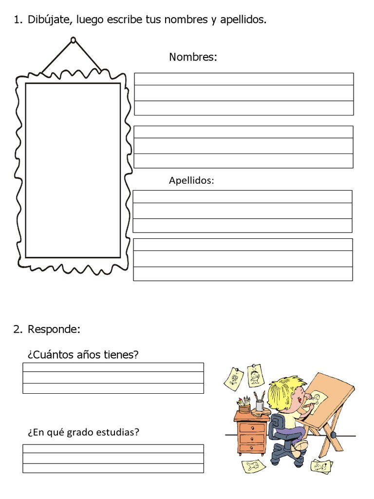 Dibújate, Luego Escribe Tus Nombres y Apellidos. Nombres | PDF