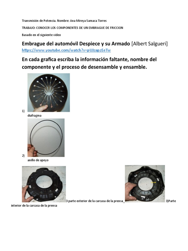 2 TRABAJO de 8 A 830 PM Desensamble y Ensambles Embrague | PDF