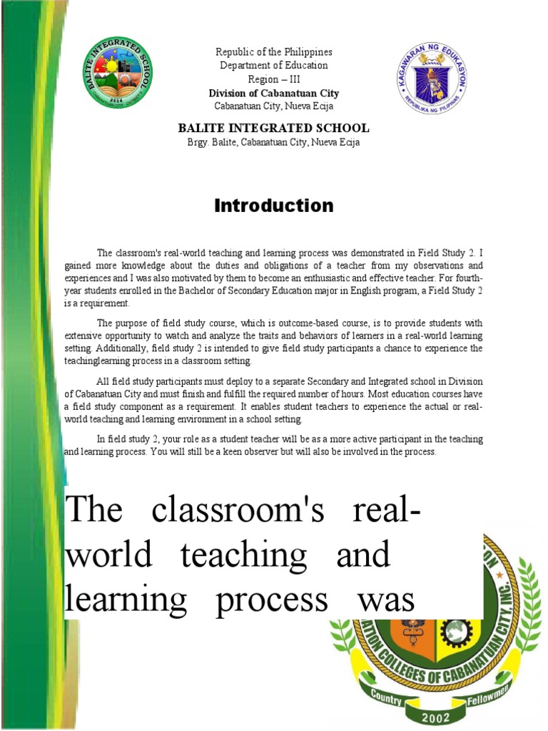 Portfolio in Field Study 2 | PDF | Teachers | Learning