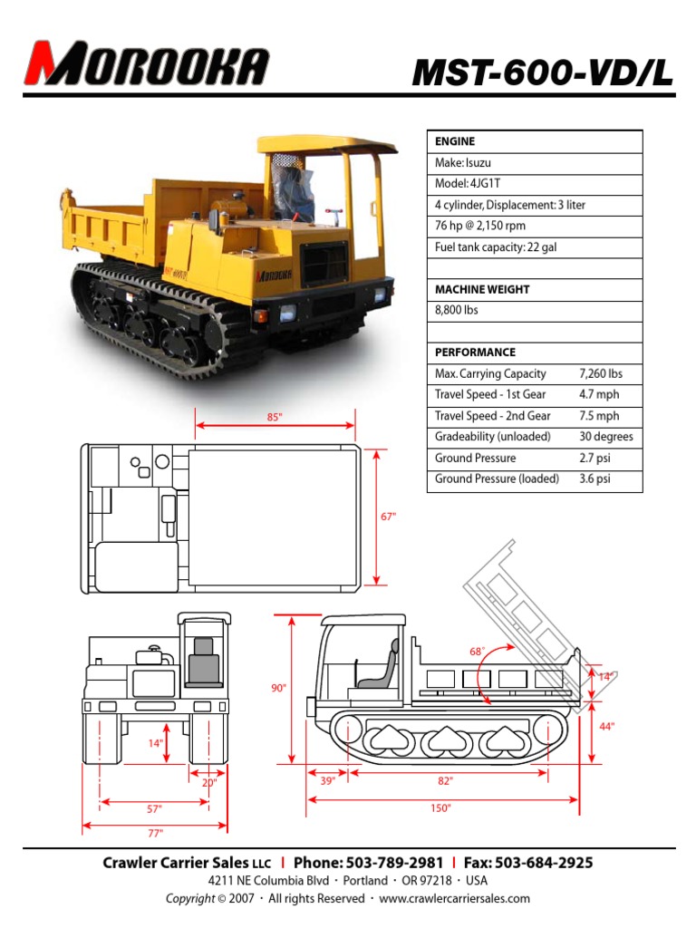 Morooka MST600 VD L Specification Sheet | PDF