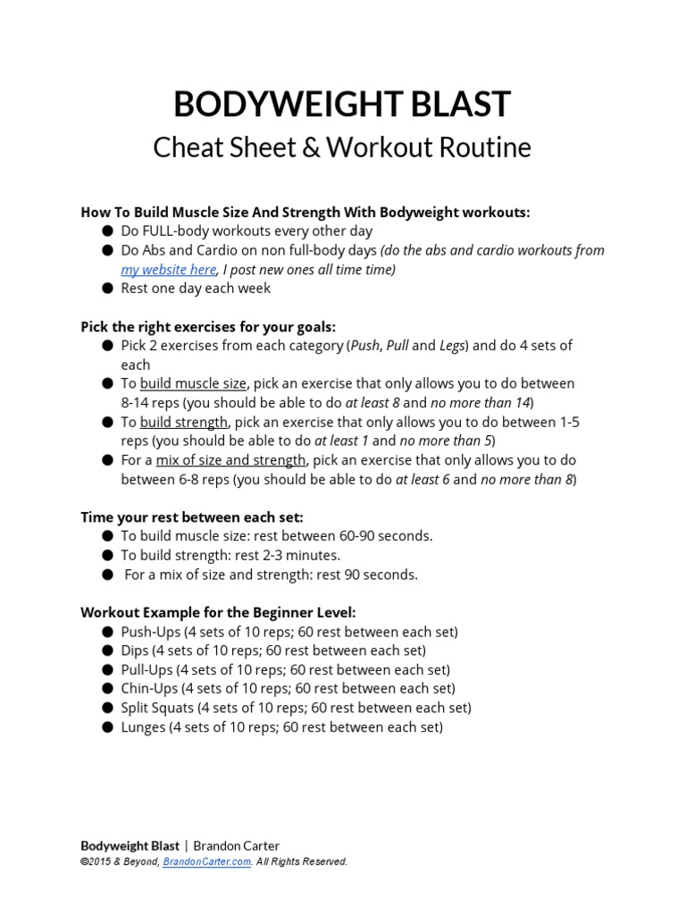 Body Weight Blast - Cheat-Sheet (October 21, 2015) | PDF | Physical ...