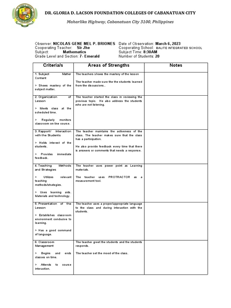 OBSERVATION form | PDF