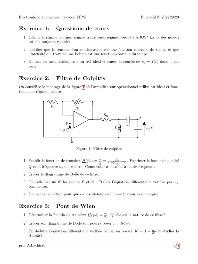 TD Electronique Analogique | PDF