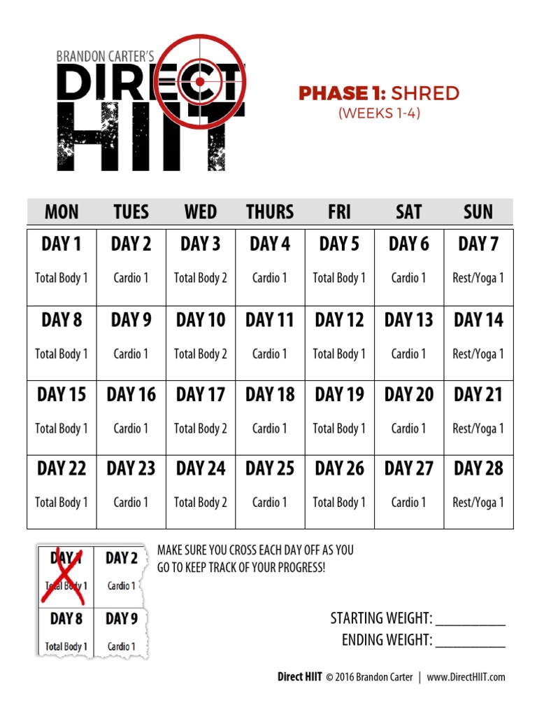 Daily HIIT Transformation Calendar | PDF