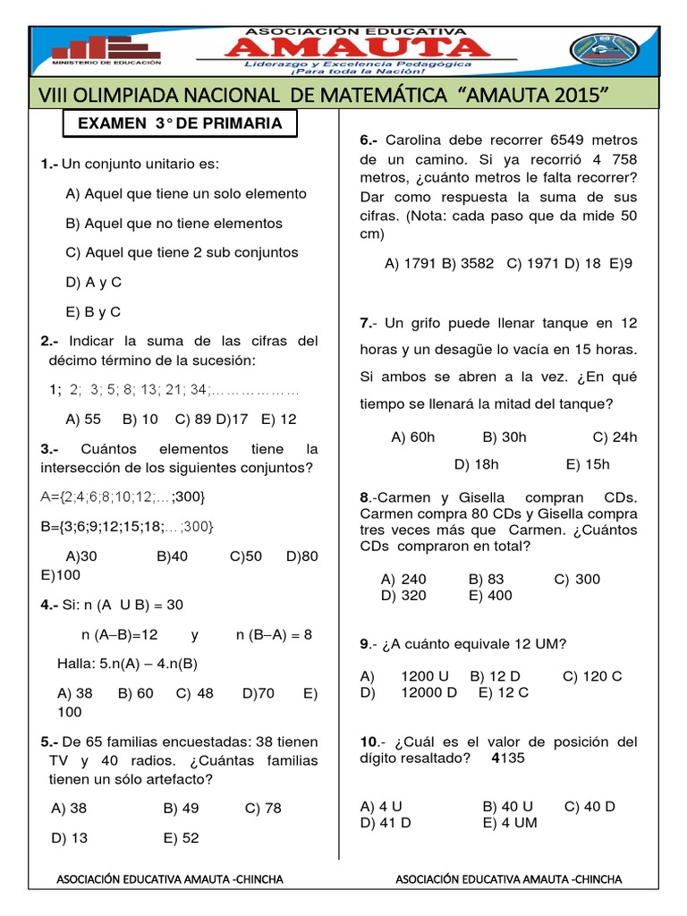 Examen 3° Primaria | PDF