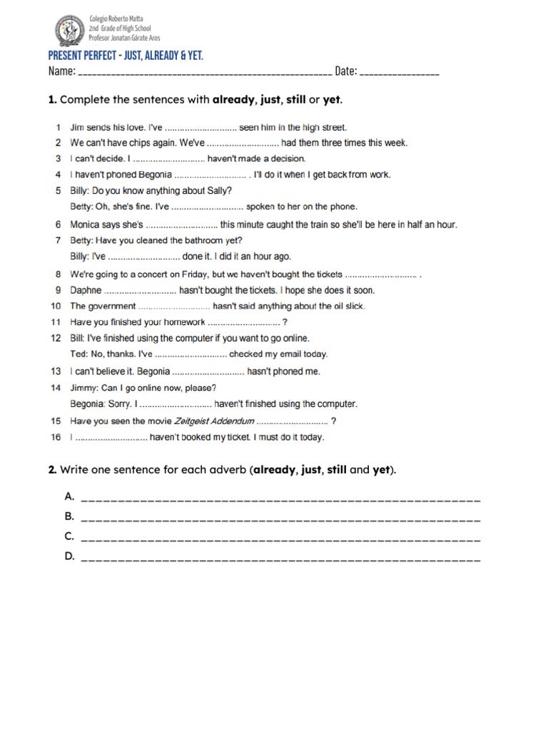 Present Perfect - Adverbs 2°M | PDF