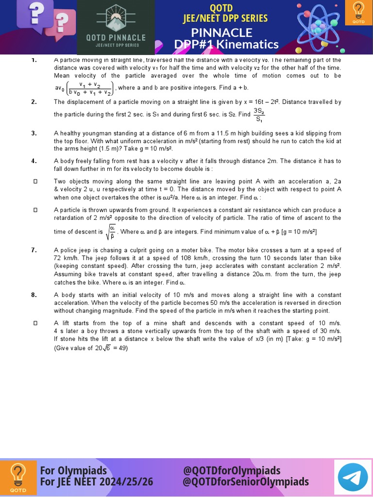 QOTD PINNACLE DPP#1 - Kinematics | PDF