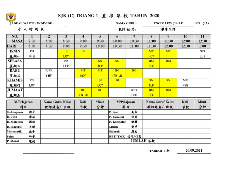 2021 Jadual Waktu 4C | PDF