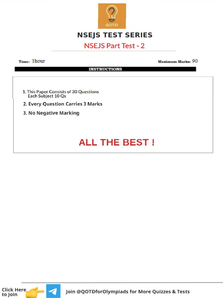 QOTD - NSEJS 2023 Part Test 2 QP | PDF
