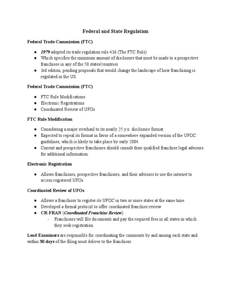 Federal and State Regulation: Federal Trade Commission (FTC) | PDF ...